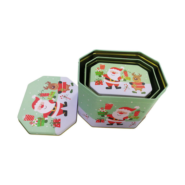 Octagon Empty Cookie Tins Nesting Structure Cookie Tin Container Set Of 3